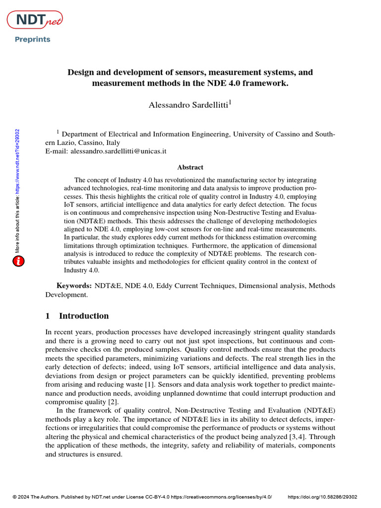 Design and Development of Sensors Measurement Systems and Measurement Methods in The NDE 4.0 ...