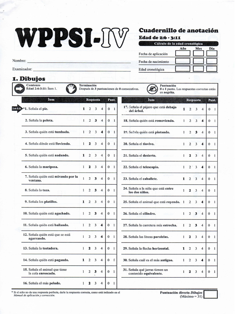Wppsi-IV de 2 A 6 Años y de 3 11 | PDF