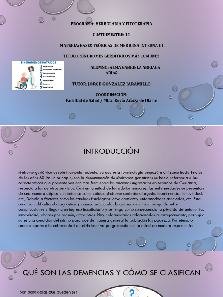 Agabriela - Arriaga - Unidad 3 Actividad 2 - Síndromes Geriátricos Más Comunes | PDF | Carrera ...
