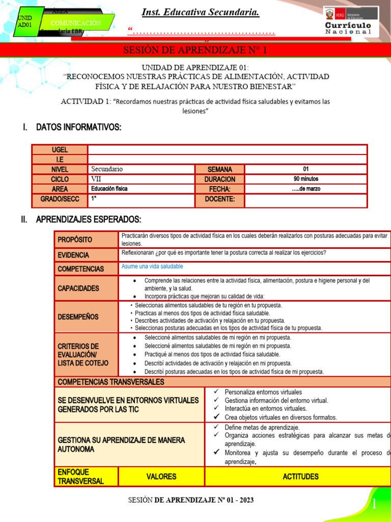 1º Ee - Ff. Ses 1 Uni 1 Sem 01 - 2022 | PDF | Aprendizaje | Evaluación