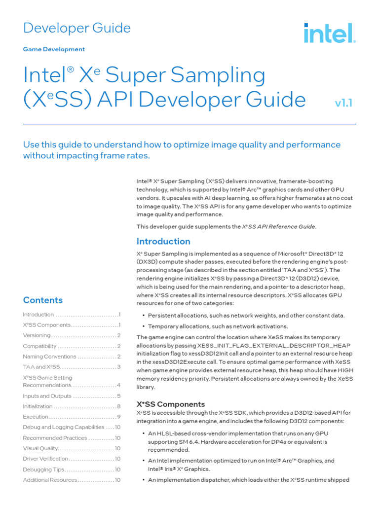 Intel Xe Super Sampling Xess API Developer Guide v1.1 | PDF | Computer Engineering | Graphics