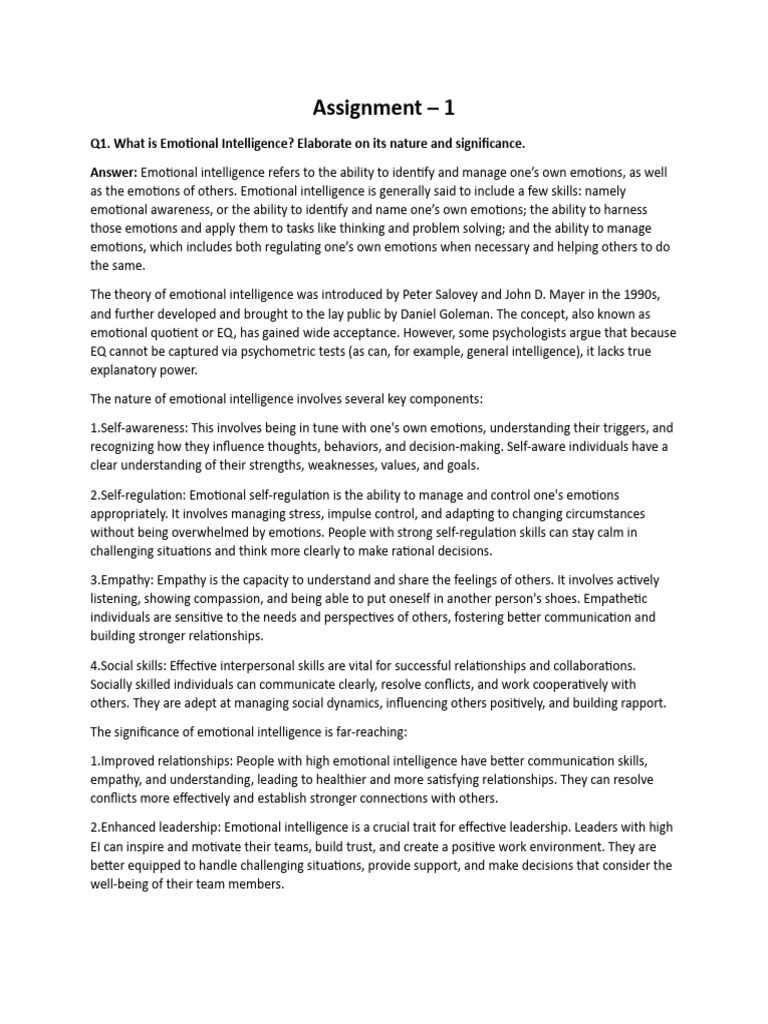 EI Assignment 1 | PDF | Emotional Intelligence | Emotions