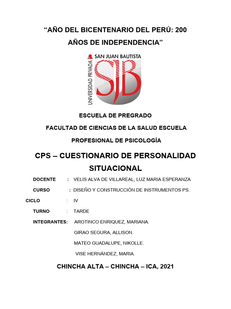 Cuestionario de Personalidad Situacional - Cps - Informe (1) | PDF ...