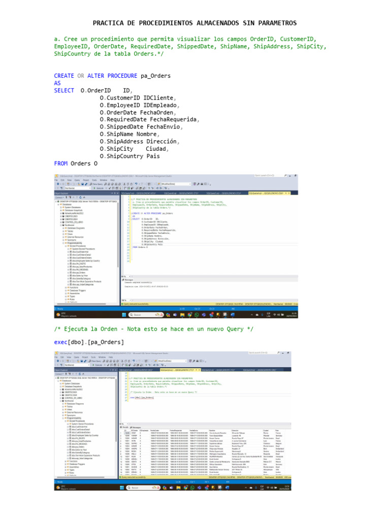 Procedimientos SQL para Orders y Customers | PDF