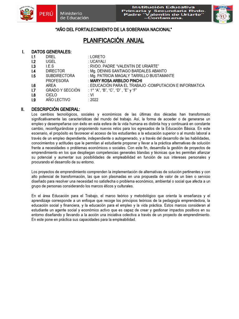 5.-Planificacion Anual-1°abcdef Vu 2022 | PDF | Microsoft Word | Enseñando