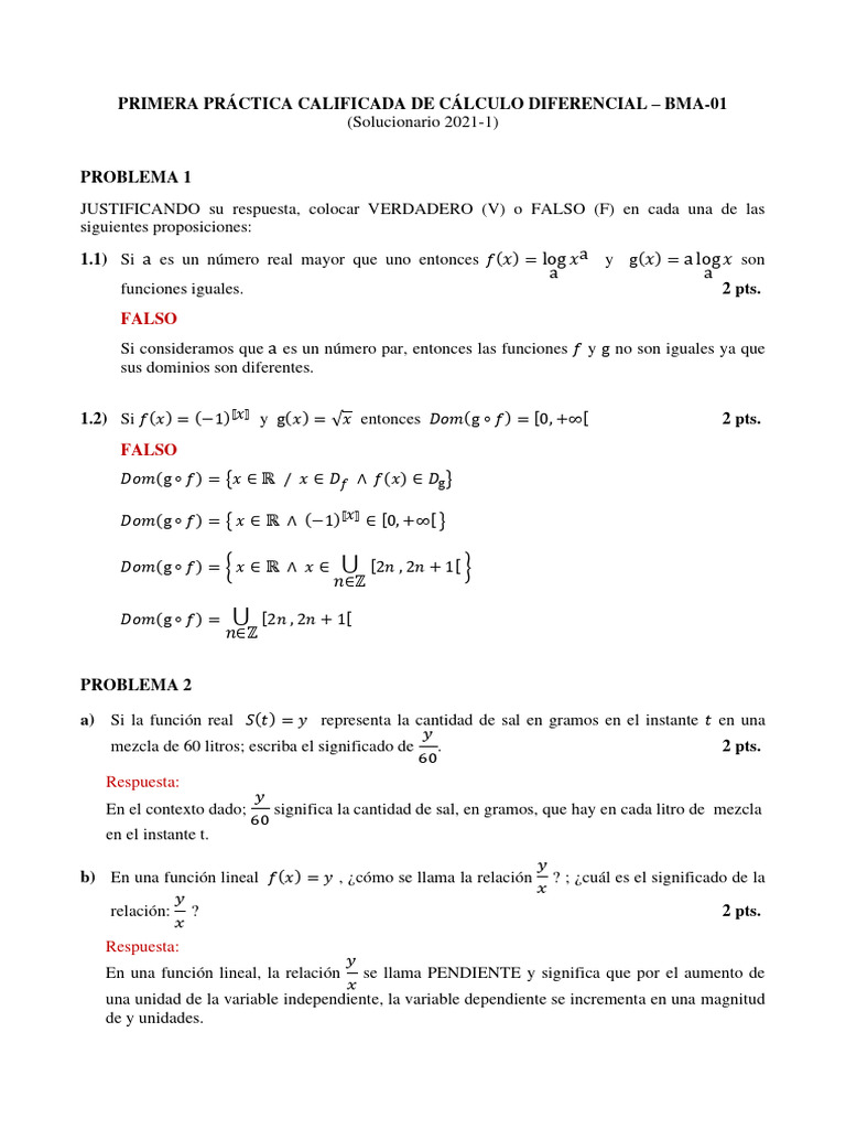 A Log A A Log A : Primera Práctica Calificada de Cálculo Diferencial ...