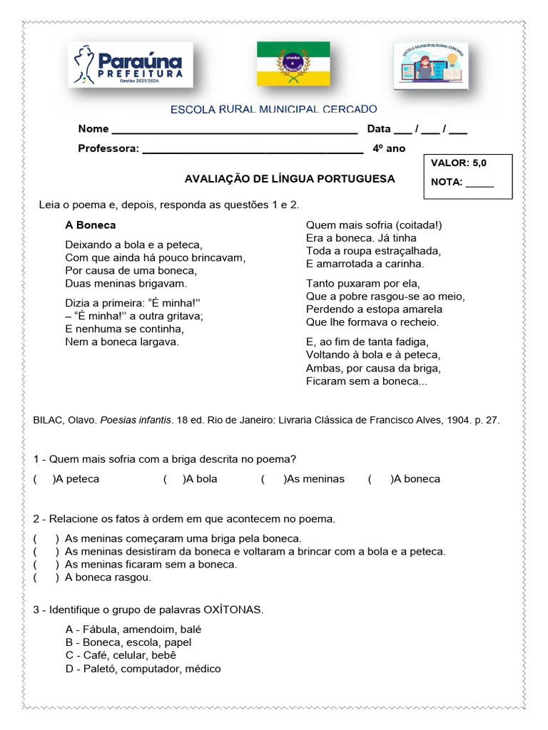 Ava Port 1º Bim | PDF