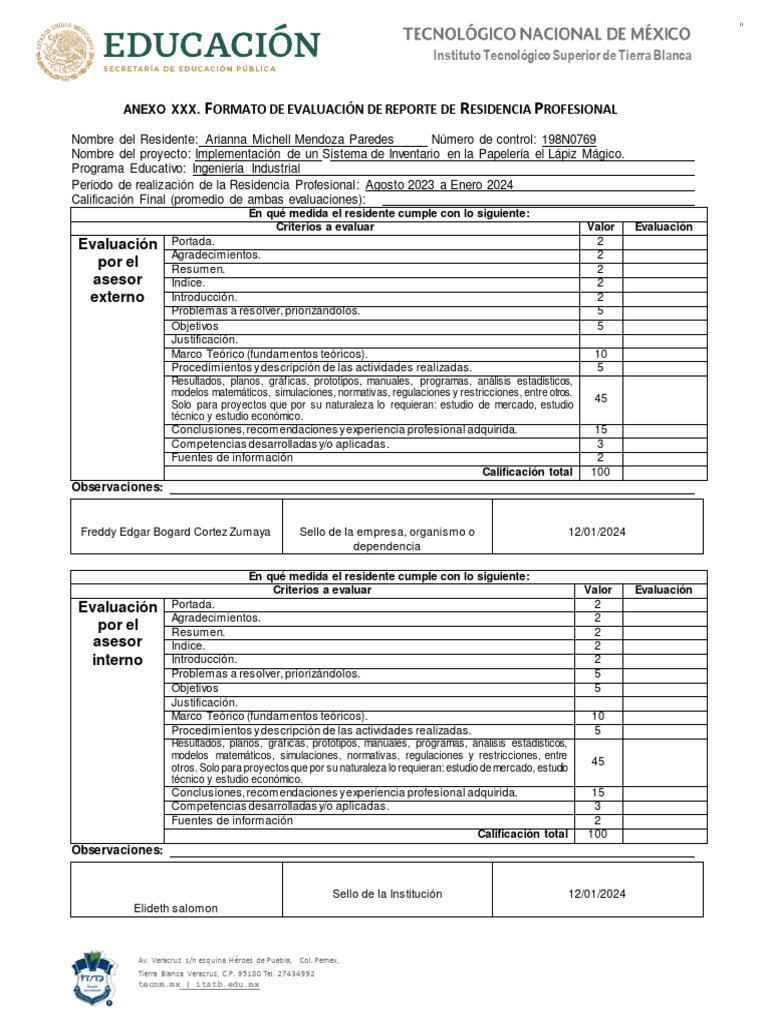 ANEXO XXX Formato de Evaluacion de Reporte de RP Final - 101056 | PDF | Evaluación | Simulación