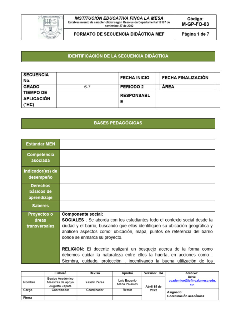 Formato SD MEF 2023. 6-7docx | PDF | Aprendizaje | Cognición