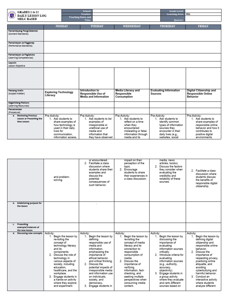 Quarter 1 Mil-week 3 | PDF | Lesson Plan | Information