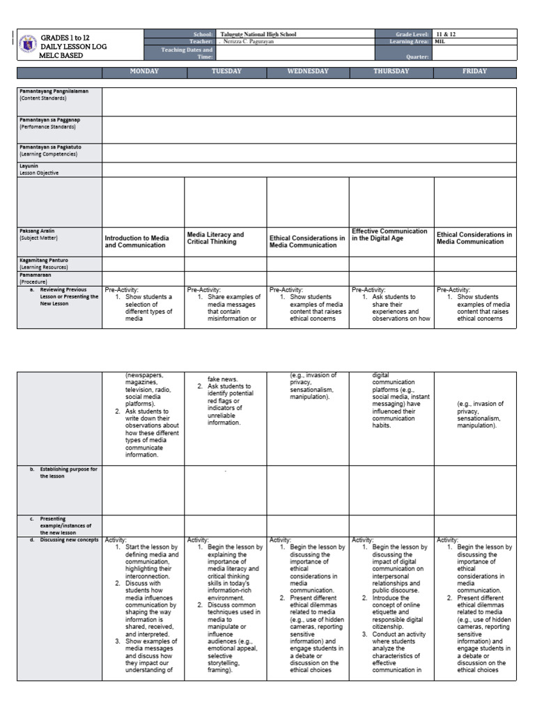 Quarter 1 Mil-week 1 | PDF | Communication | Media (Communication)