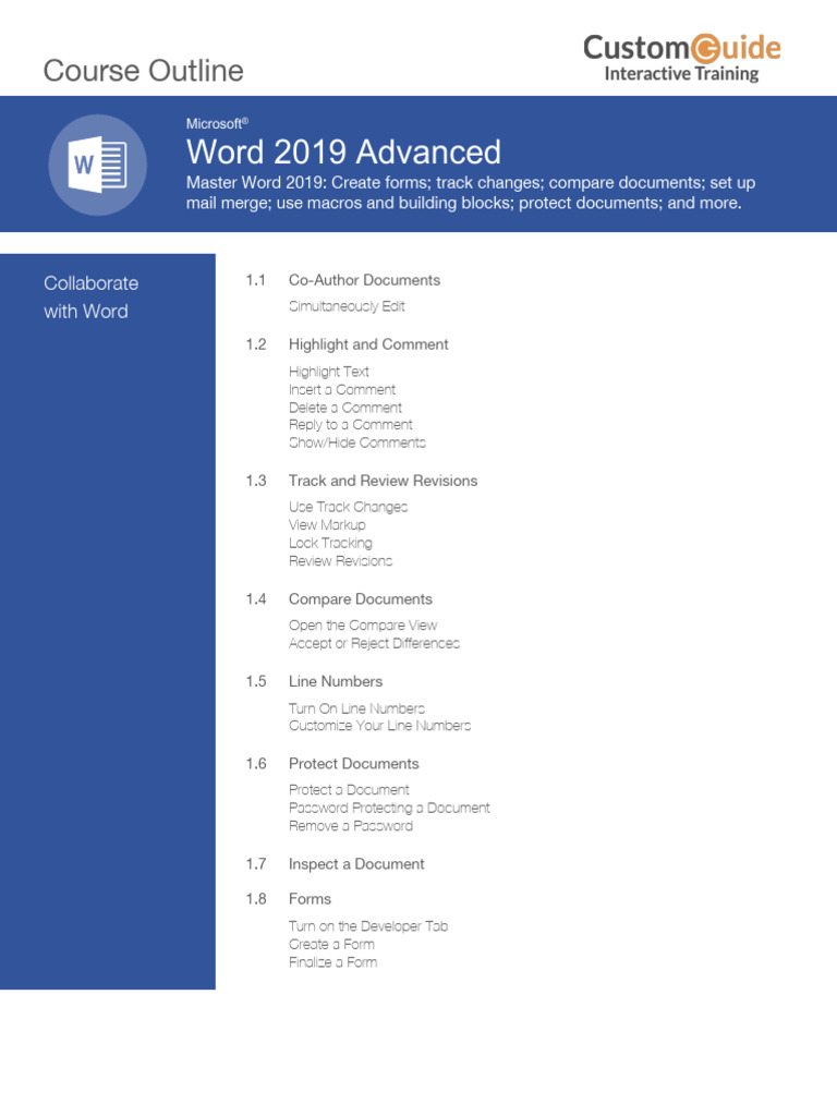 Word 2019 Advanced Course Outline | PDF | Written Communication | Software Engineering