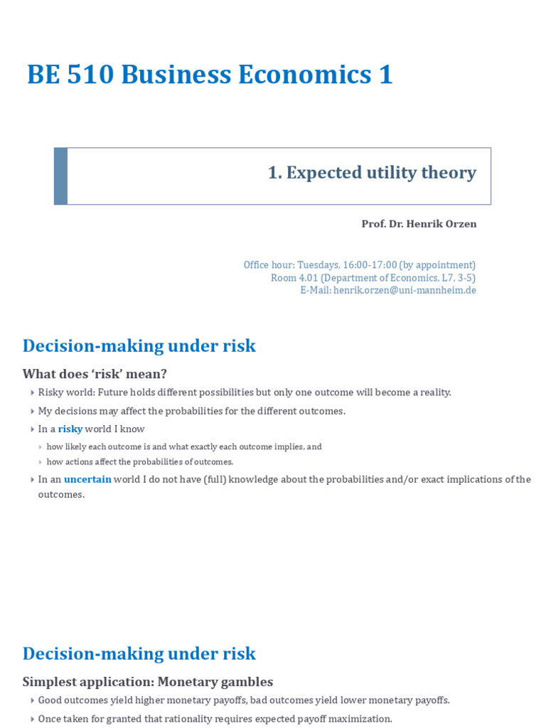 01 Expected Utility Theory | Download Free PDF | Utility | Economic Theories
