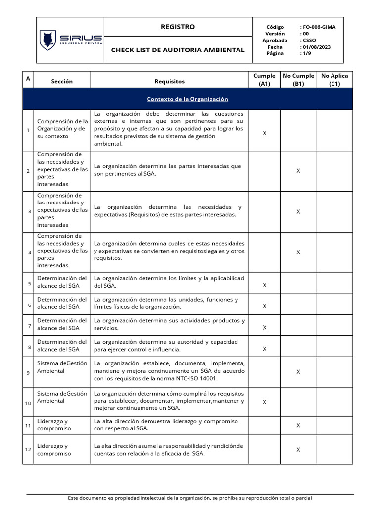 FO-006-GIMA Checklist de Auditoria Ambiental - 03-08-23 | PDF ... FO-006-GIMA Checklist de Auditoria Ambiental - 03-08-23 | PDF ...