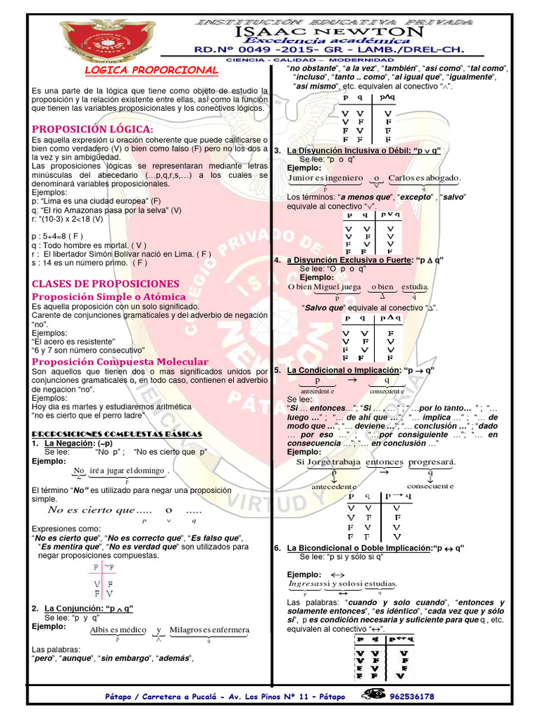 Lógica Proporcional - 1er Bim - 4to Sec2 | PDF | Proposición | Contradicción