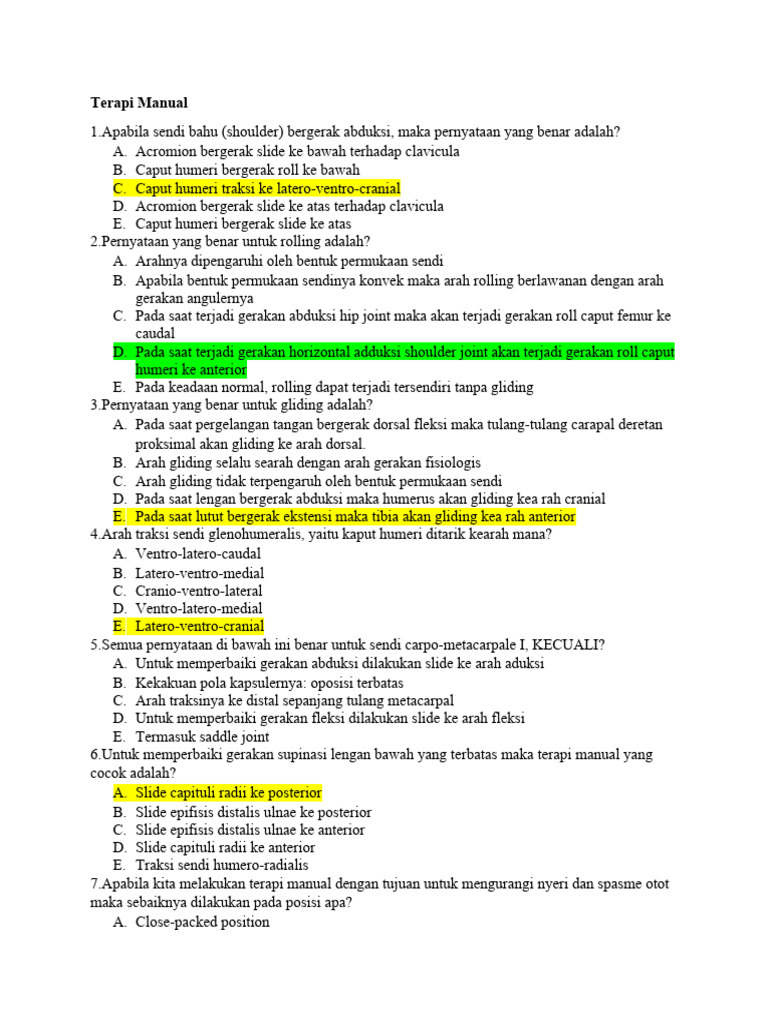 Soal UTS Terapi Manual | PDF | Kesehatan Holistik