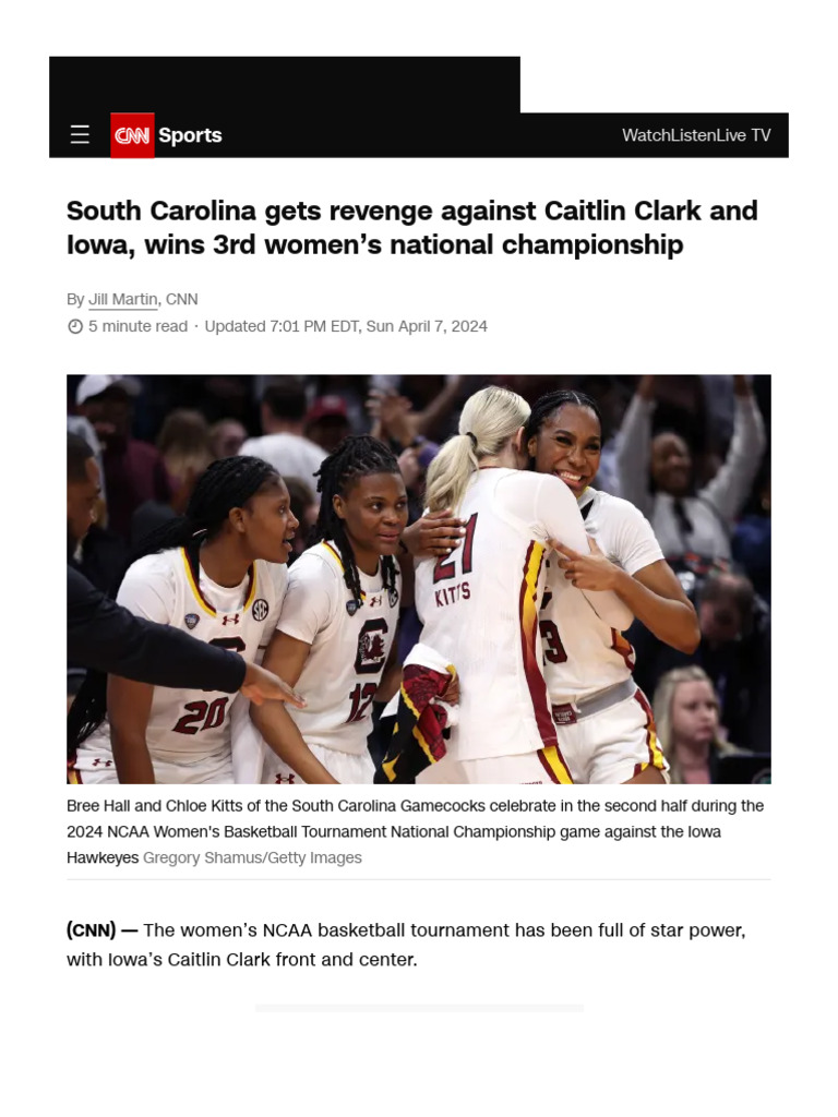 South Carolina Wins NCAA Women's Championship Game Over Iowa, Caitlin ...