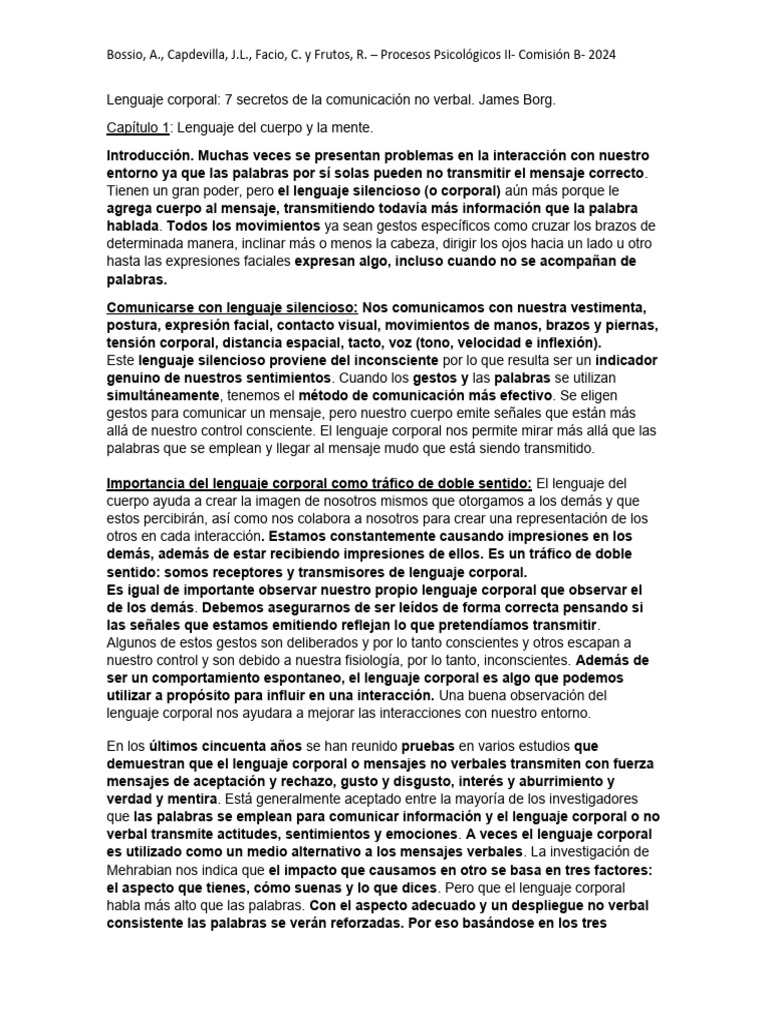 Cap 1 de Lenguaje Corporal. James Borg | PDF | Comunicación no verbal ...