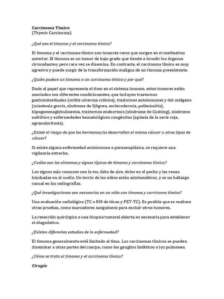 Carcinoma Tímico: Síntomas y Tratamientos | PDF | Cáncer | Epidemiología