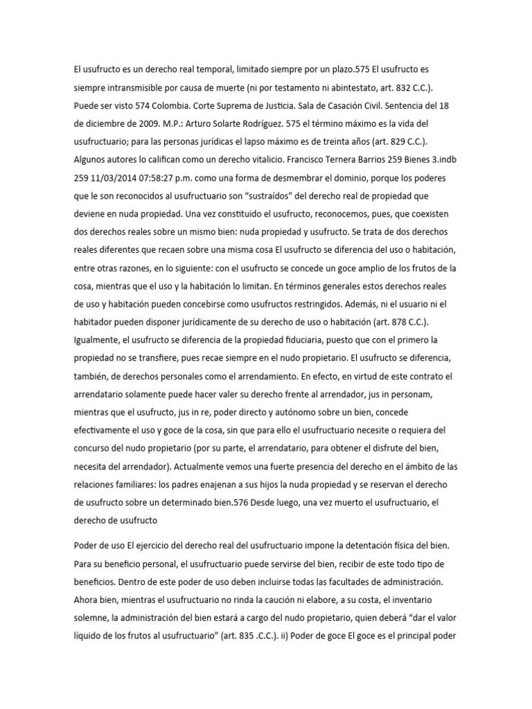 El Usufructo Es Un Derecho Real Temporal, Limitado Siempre Por Un Plazo ...