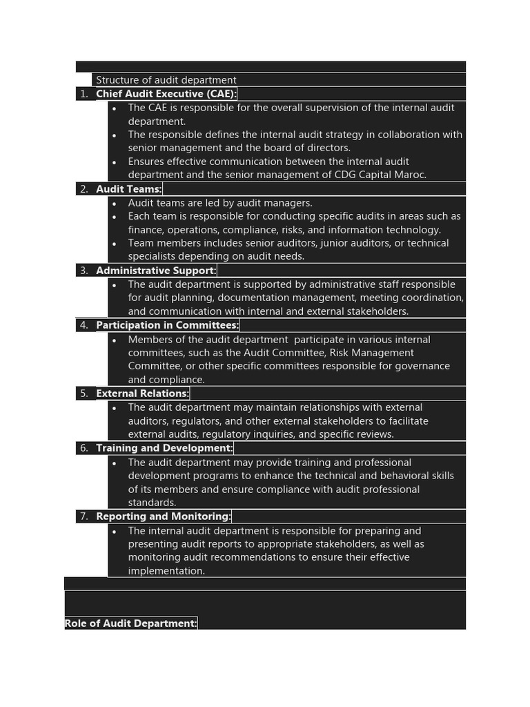 Structure of Audit Department | Download Free PDF | Audit | Internal Audit