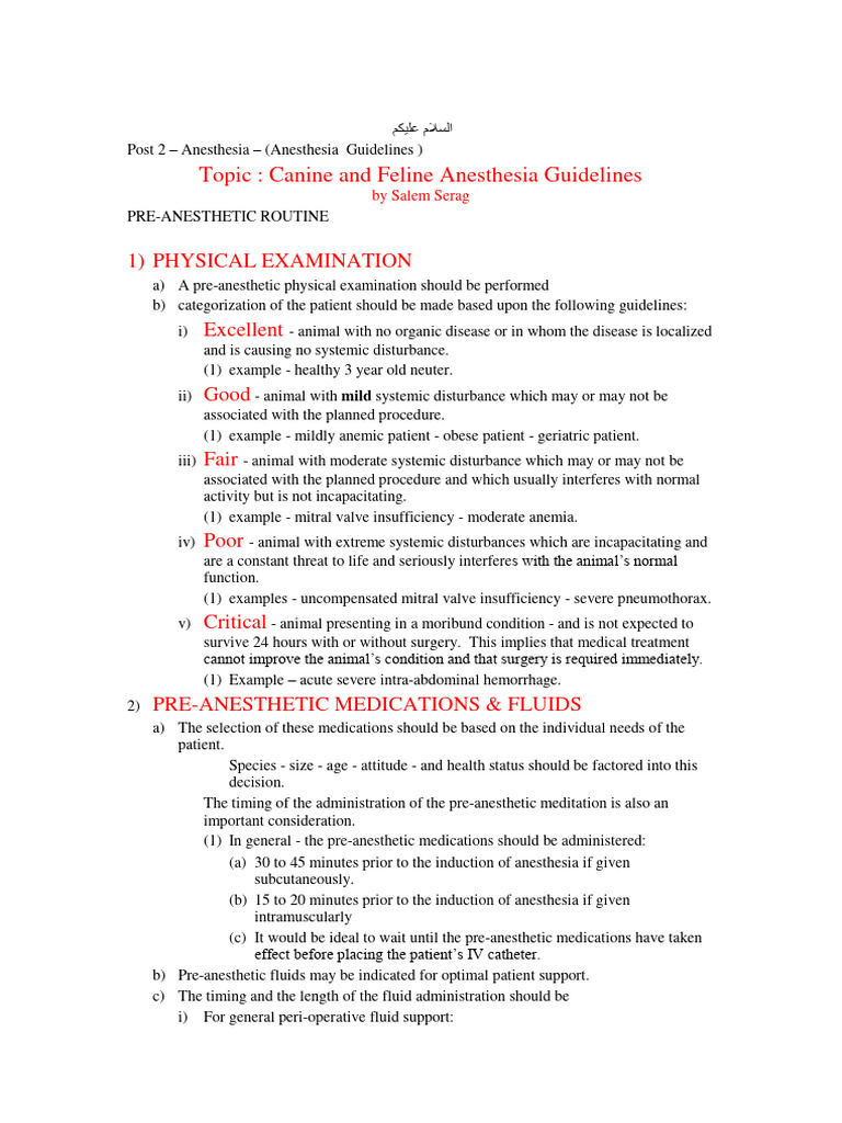 2 - Canine and Feline Anesthesia Guidelines | PDF | Opioid | Analgesic