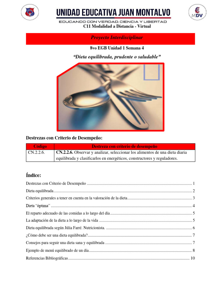 Guía Proyecto Interdisciplinar-8vo EGB-U1-S4 | PDF | Dieta | Nutrición