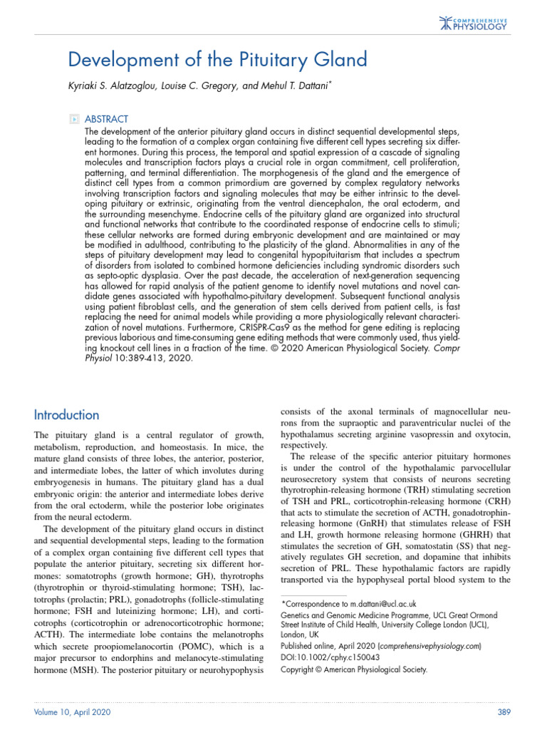 2020 Compr Physiol Desarrollo De La Glándula Pituitaria Pdf