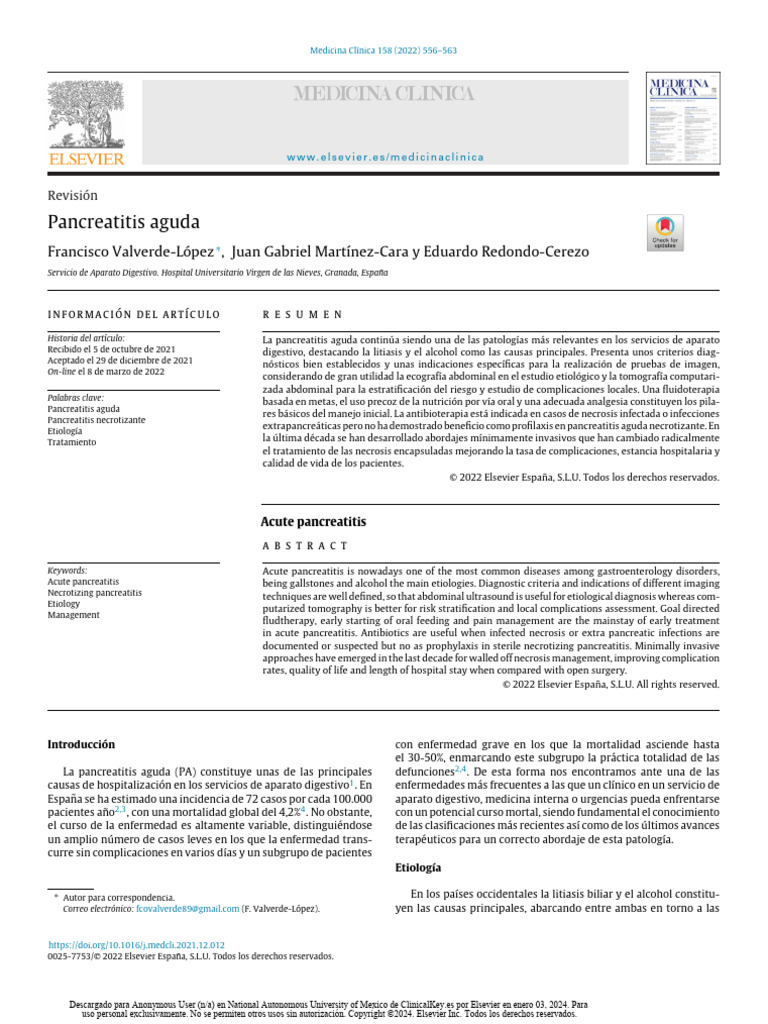 Pancreatitis Aguda | Descargar gratis PDF | Virus | Cáncer de páncreas