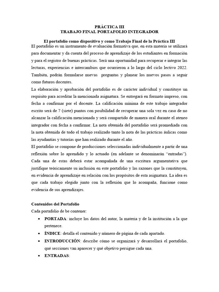 Portafolio práctica III | PDF | Maestros | Aprendizaje