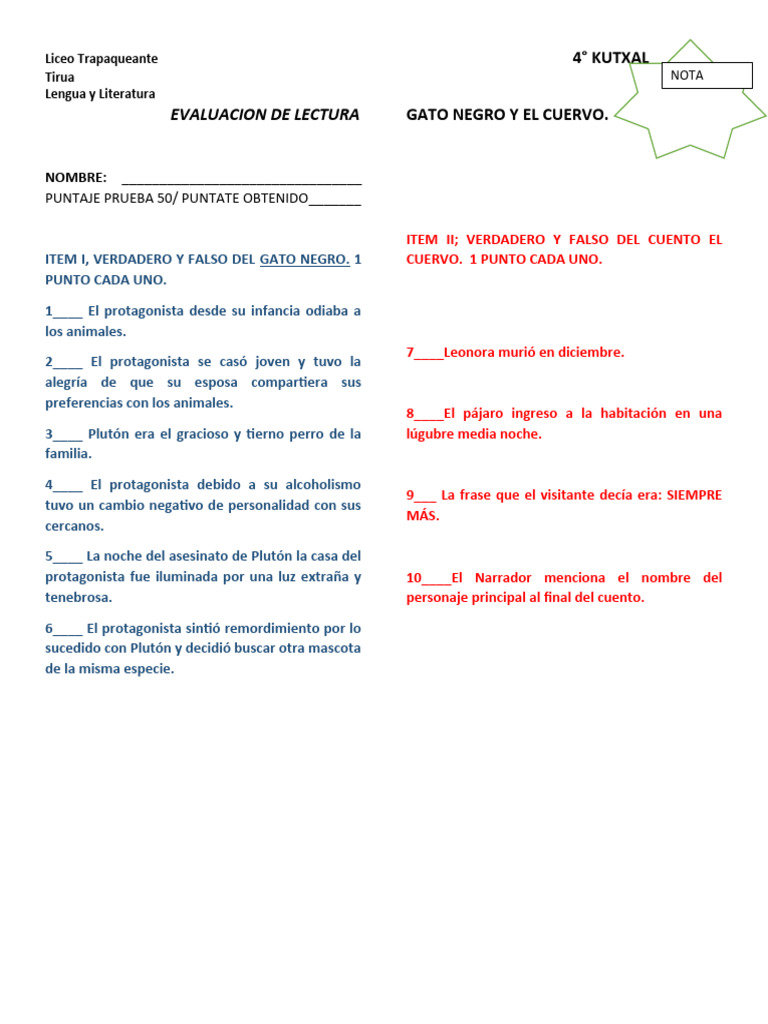 Gato y Cuervo Prueba 4kutxal | PDF | El Cuervo | Cuentos