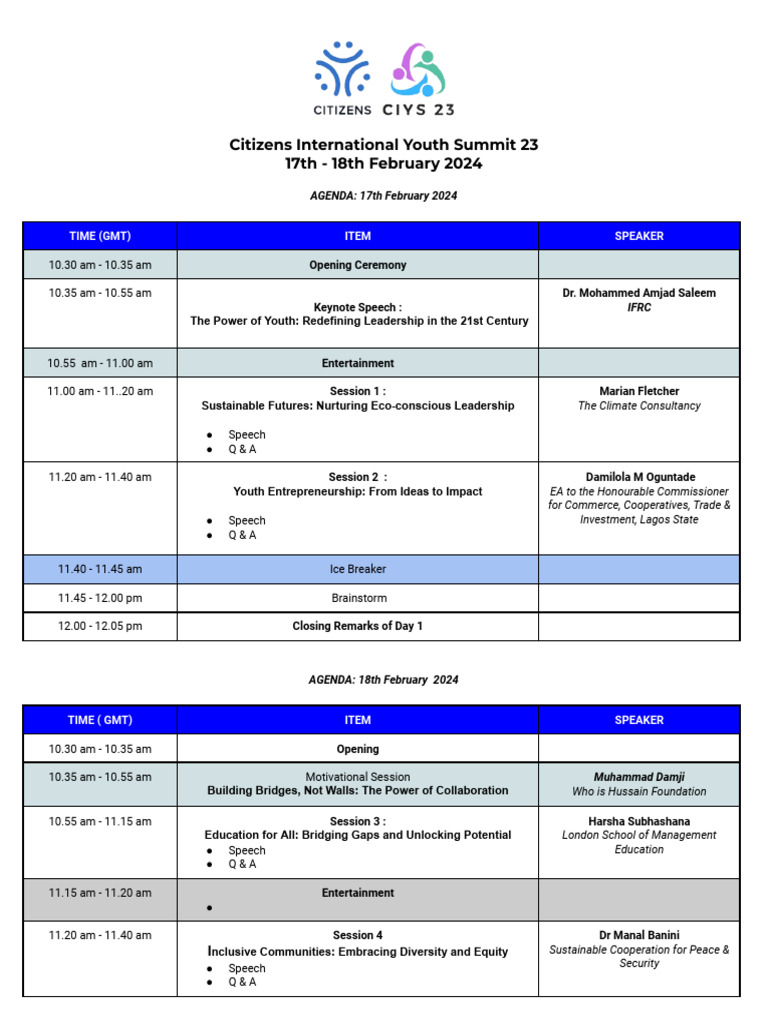 CIYS 23 Agenda | PDF | International Relations | Global Politics