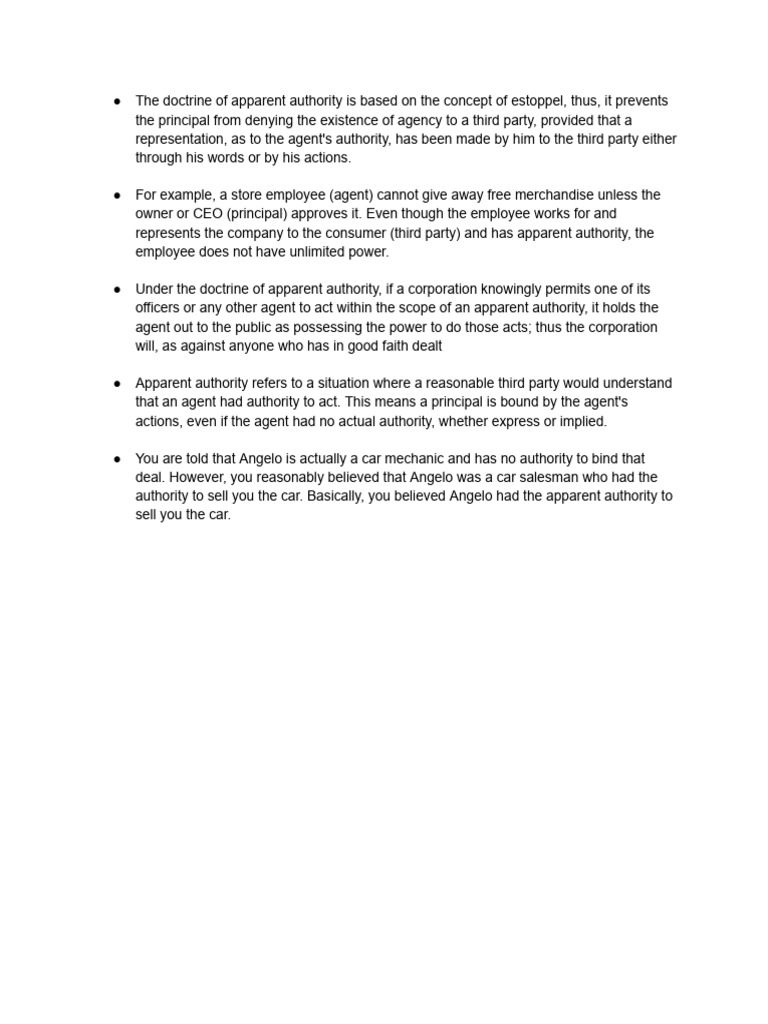 Doctrine of Apparent Authority | PDF