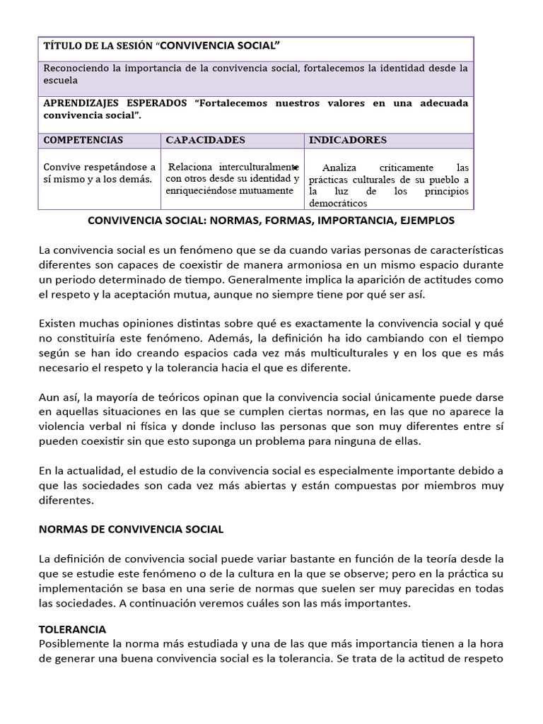 Convivencia Social - Sesion 04 DPCC | Descargar gratis PDF | Tolerancia | Violencia