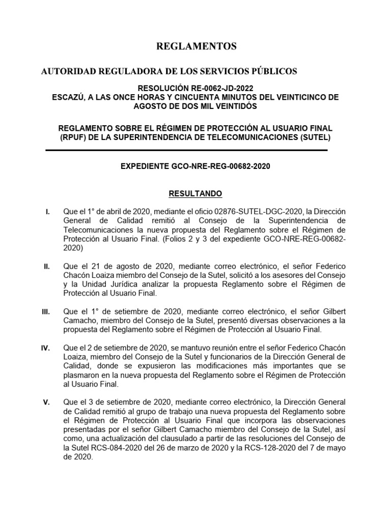 Reglamento Sobre El Regimen de Proteccion Al Usuario Final Alcance ...