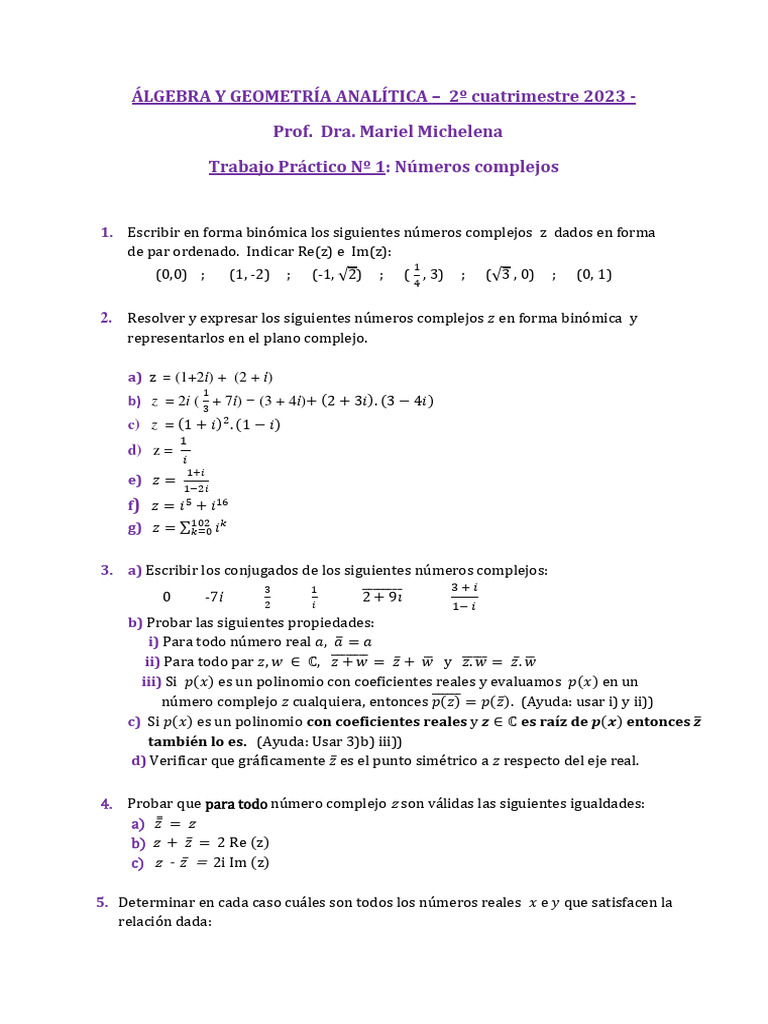TP1 2023-Algebra | PDF | Número complejo | Aritmética