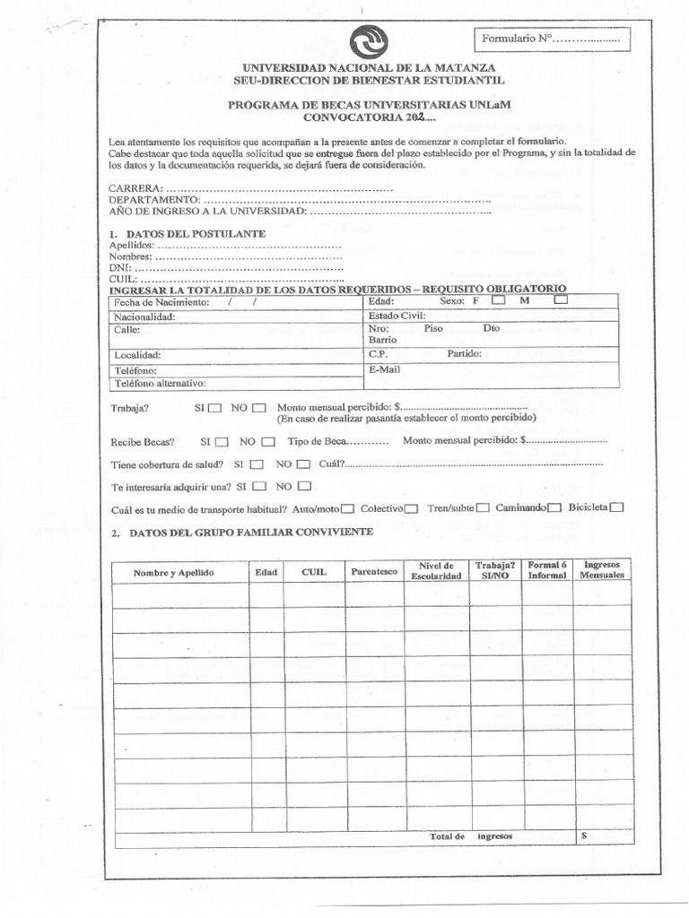 299 FormulariodeInscripcionBecaUNLaM | PDF
