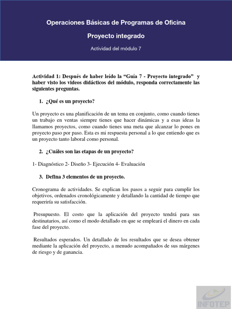 Actividad Módulo 7: Proyecto Integrado | PDF | Evaluación | Business