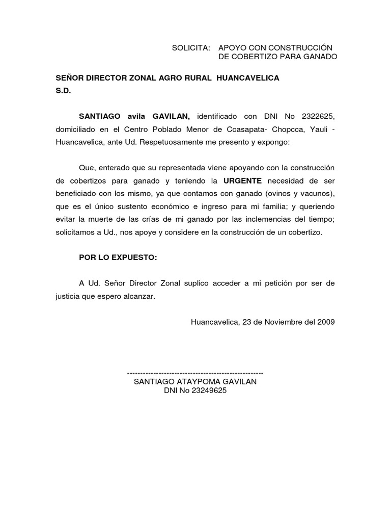 Solicita Apoyo Con Construcción de Cobertizo Par Ganado | PDF