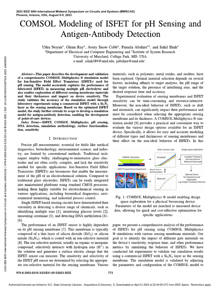 COMSOL Modeling of ISFET For PH Sensing and Antigen-Antibody Detection | Download Free PDF ...