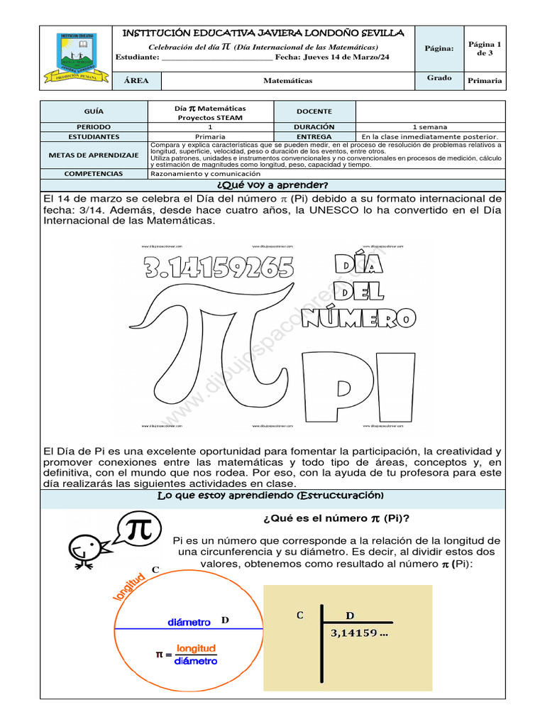 Guía Matemáticas - Número (Pi) Primaria | PDF | Pi | Medición