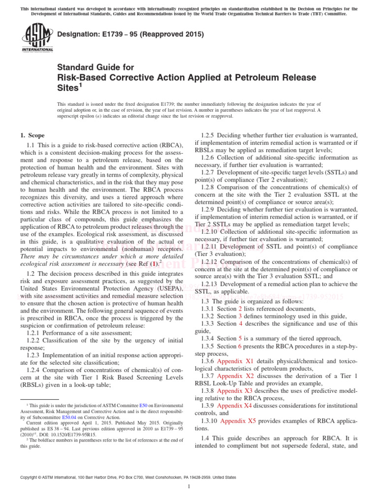 RBCA ASTM-E1739-95-2015 RBCA Petroleum Releases | PDF | Water | Risk