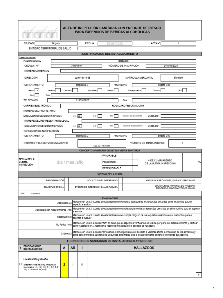 Expendio de bebidas alcohólicas.xlsx - Acta | PDF
