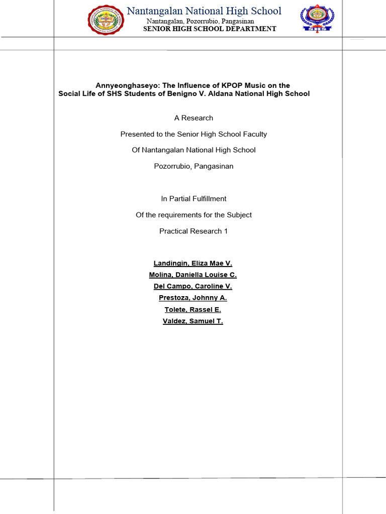 Practical Research (Kpop) | PDF | Psychology | Behavioural Sciences