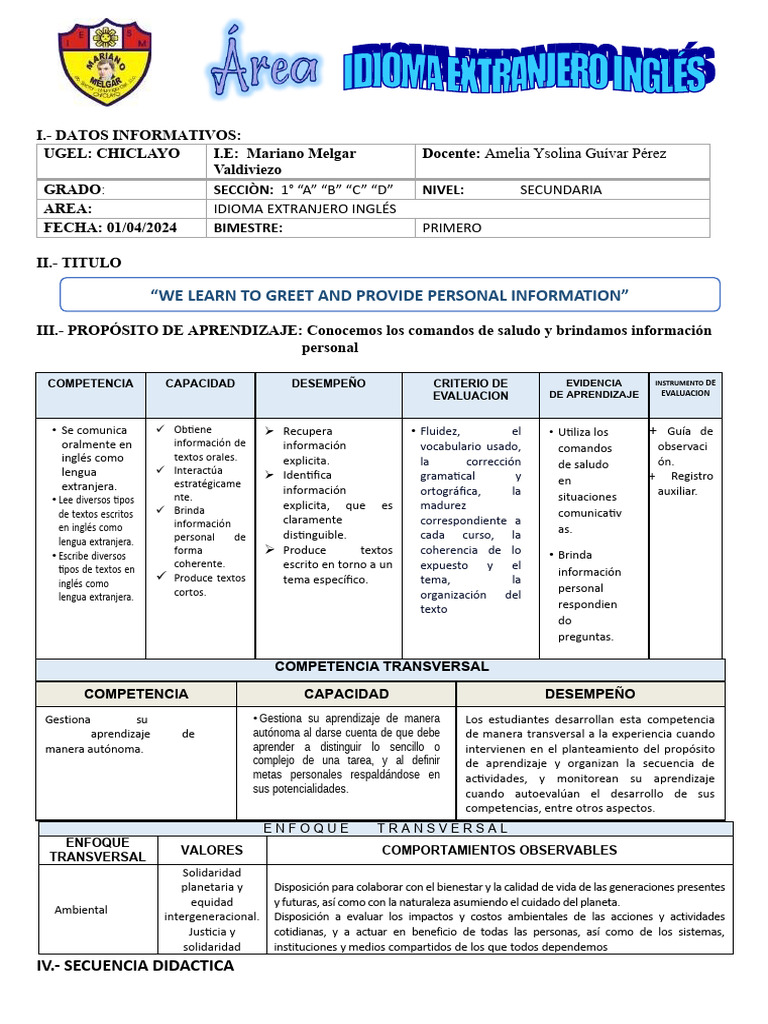 SESION DE APRENDIZAJE | PDF | Maestros | Aprendizaje