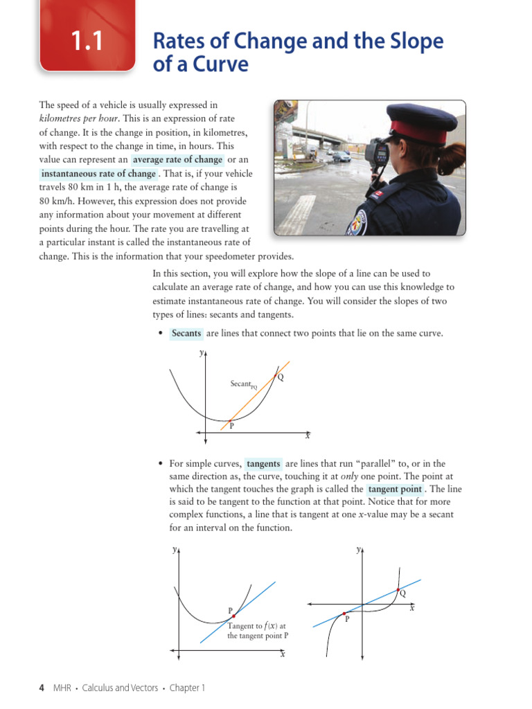 CV12_SE_Ch01_sec1_1_page4to12 | PDF | Tangent | Derivative