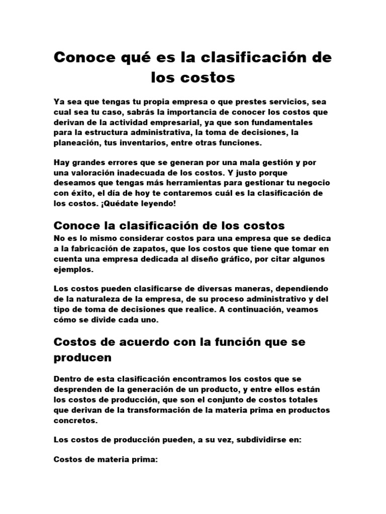 Clasificación de Los Costos | PDF | Business | Presupuesto