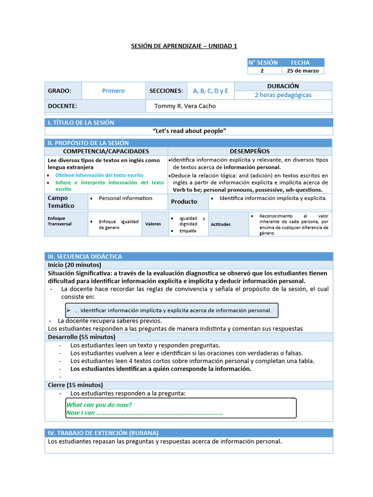 Sesión de Aprendizaje 2 - 2do | PDF | Evaluación | Modificación de comportamiento