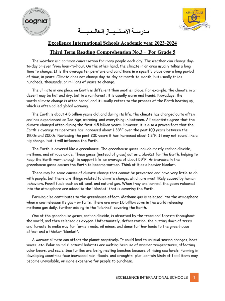 Reading Practice - 1 - Unit 8 | PDF | Climate Change | Greenhouse Effect