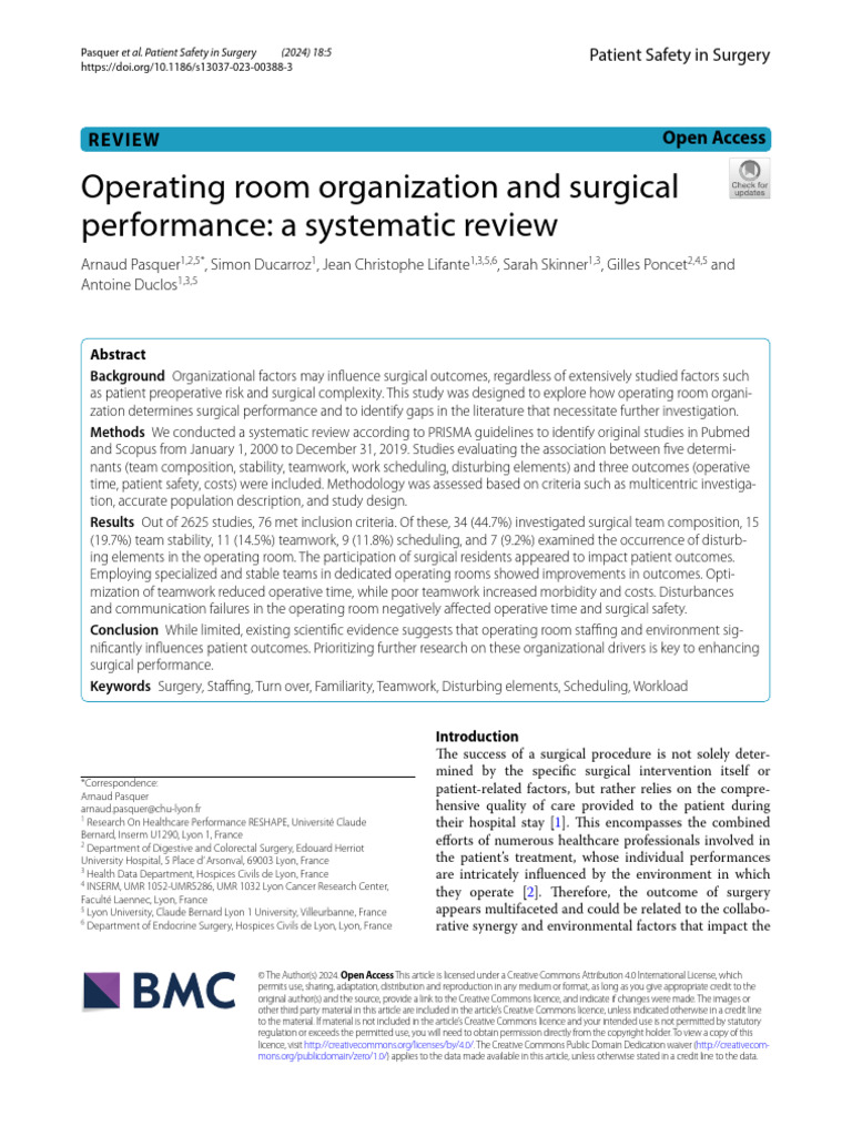 Operating Room Organization and Surgical Performance A Systematic ...